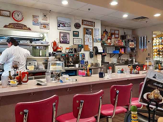 The counter seating&mdash;where solo diners become temporary neighbors and the short-order ballet unfolds before your appreciative eyes.