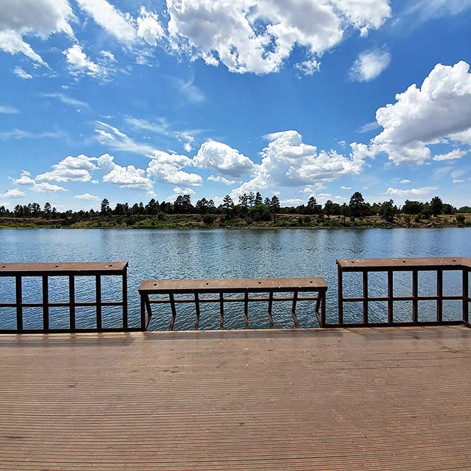 Front-row seats to tranquility. This fishing deck proves sometimes the best entertainment isn't on a screen&mdash;it's watching clouds dance across mountain reflections.