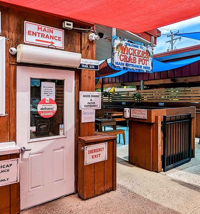 The entrance promises seafood salvation beyond its doors&mdash;a humble gateway to some of Virginia's finest oceanic treasures.