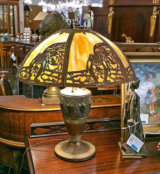 Not your average bedside lamp. This stained glass beauty transforms ordinary light into an amber glow that makes everyone look ten years younger.