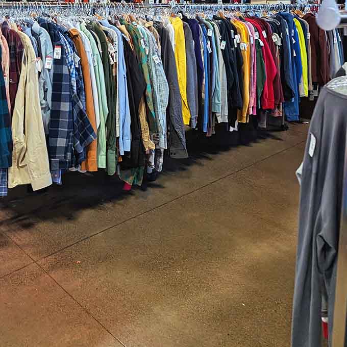 Racks of long-sleeve shirts in every color imaginable, organized so well you'd think this was Nordstrom Rack.