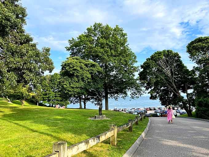 Where manicured green meets endless blue. The thoughtful landscaping makes this beach feel like a coastal community's living room.