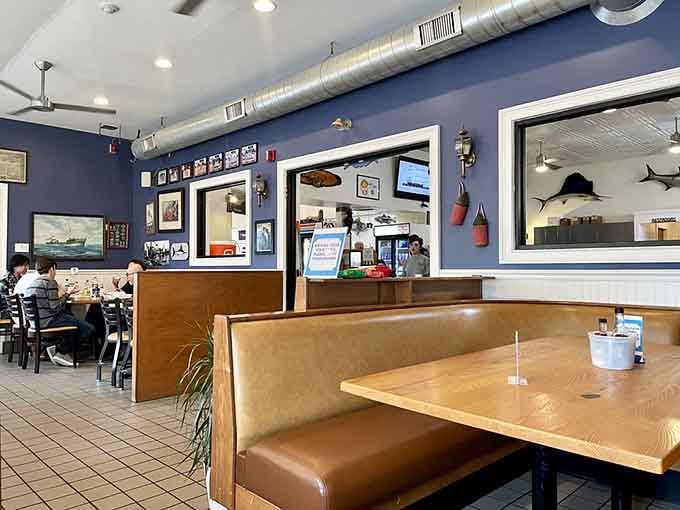 Comfortable booths where seafood dreams come true. The nautical-themed dining room feels like the captain's quarters of a ship that always finds the best catch.