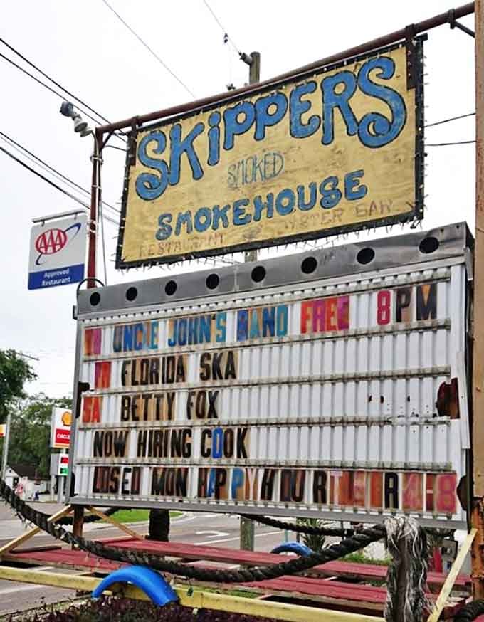 The weathered sign announces not just a restaurant but a Tampa institution. The marquee below promises live music&mdash;the perfect accompaniment to your meal.