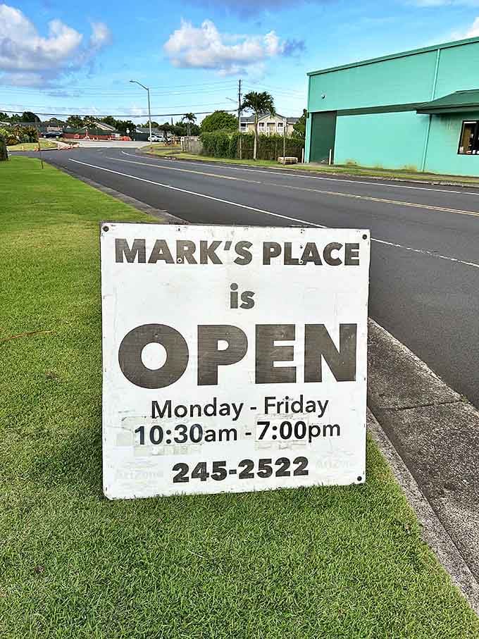 The roadside sign that's guided hungry locals and in-the-know visitors to plate lunch paradise for years.