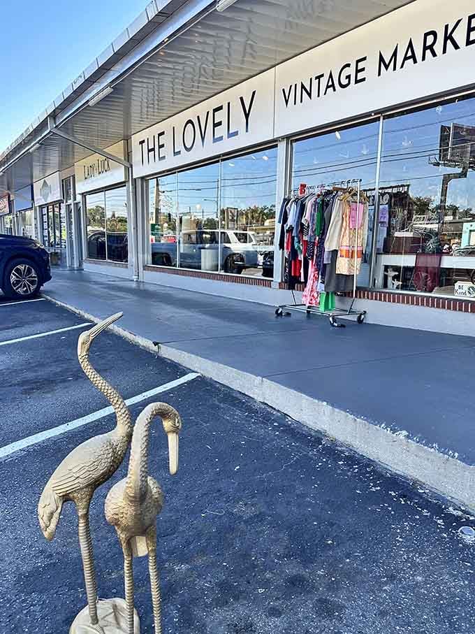The sleek storefront and modern signage prove vintage shopping can be as stylish as the treasures inside.