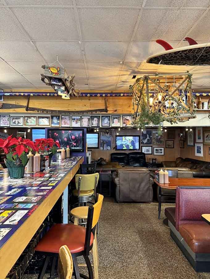 Mismatched seating that somehow feels more welcoming than any corporate design could ever achieve.