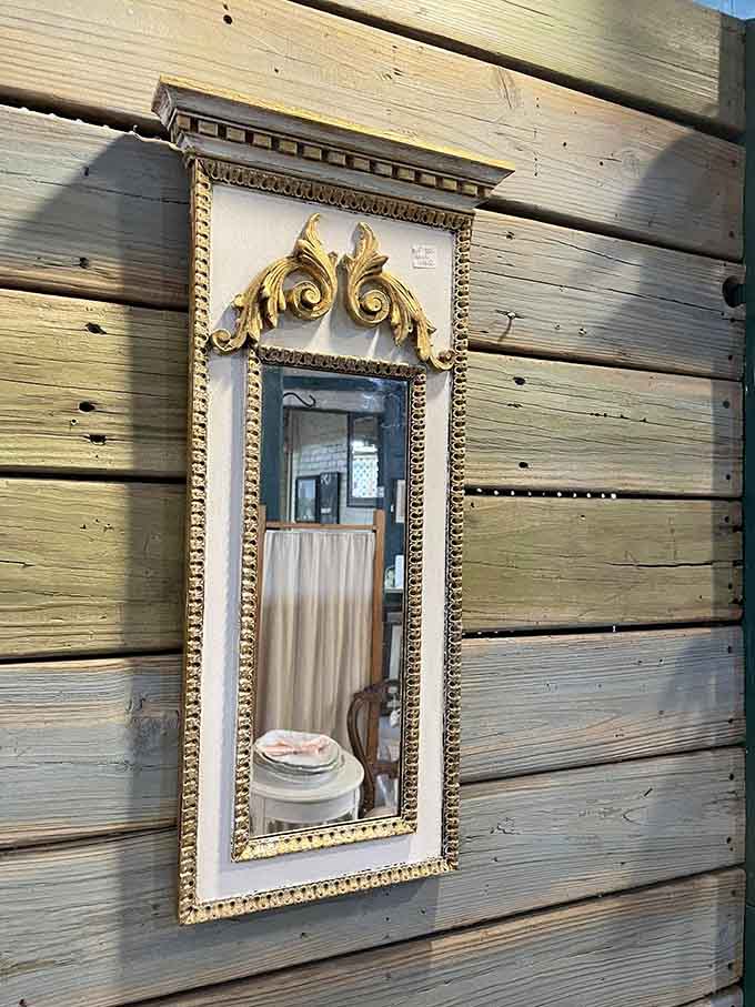 An ornate mirror that's reflected countless faces over the years, each one probably wondering if they needed it.