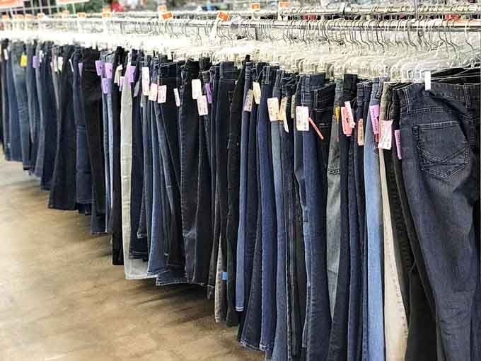Denim for days stretches across the racks, because everyone needs good jeans without the designer markup.
