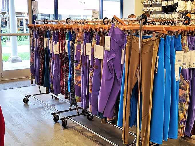 The legging rainbow: where workout intentions meet fashion reality in stretchy, forgiving fabric for every body type.