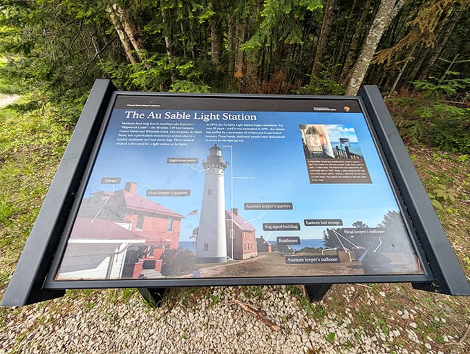 The informational plaque explaining the lighthouse station's layout, because even beautiful places need a good map sometimes.