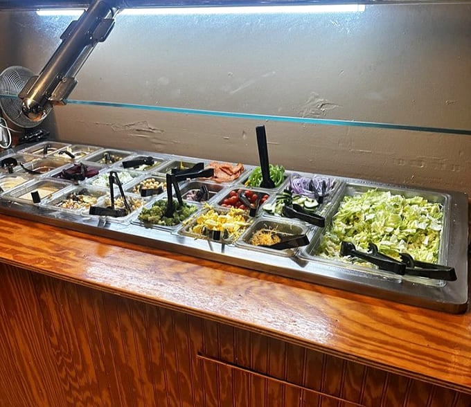 A fresh salad bar with all the fixings means you can pretend you're eating healthy before ordering the fried everything.