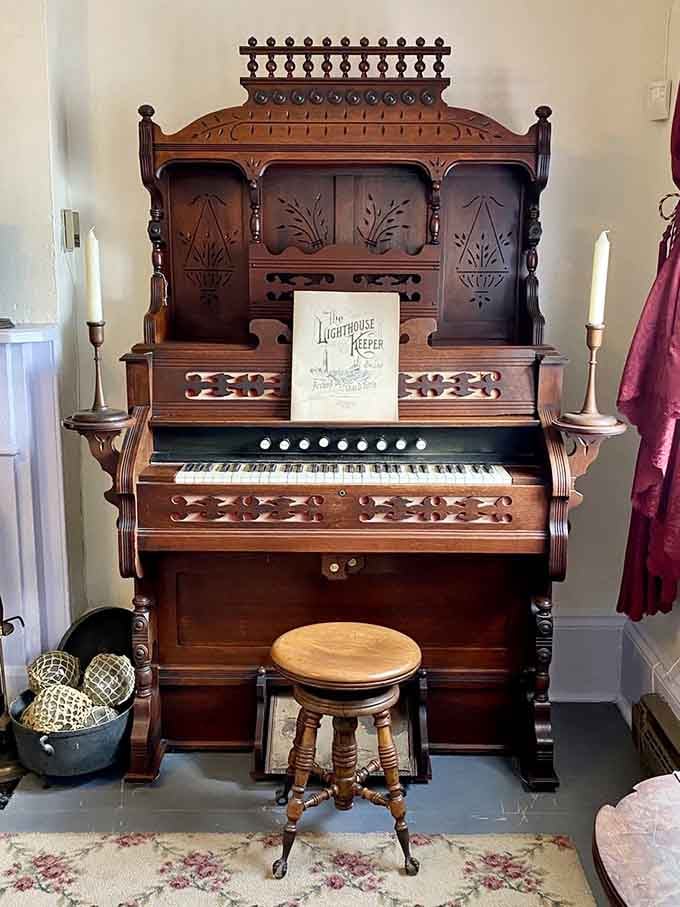 An ornate period organ that provided entertainment when your only neighbors were seabirds and crashing waves below.