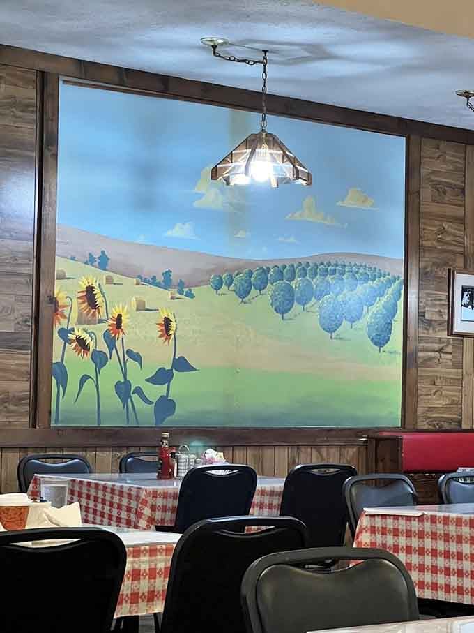 Hand-painted pastoral scenes featuring sunflowers and rolling hills remind you that Michigan's beauty extends beyond the Great Lakes.