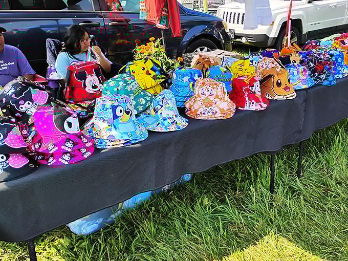 Cartoon character bucket hats that scream "fun grandparent energy" while providing practical sun protection for long days of treasure hunting.