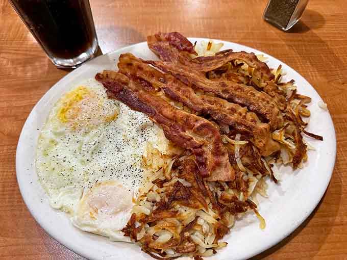 When your bacon comes in battalion formation alongside eggs and hash browns, you know someone in that kitchen takes breakfast seriously.