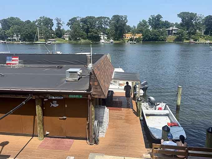 The dock where boats pull up and diners enjoy views that make every bite taste even better.