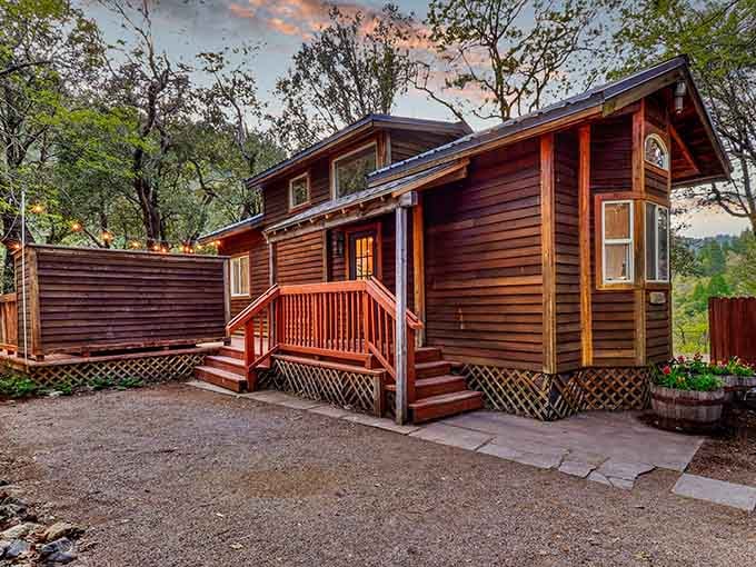 This cozy cabin at Cave Springs Resort costs less per month than a parking space in San Francisco, with considerably better views.