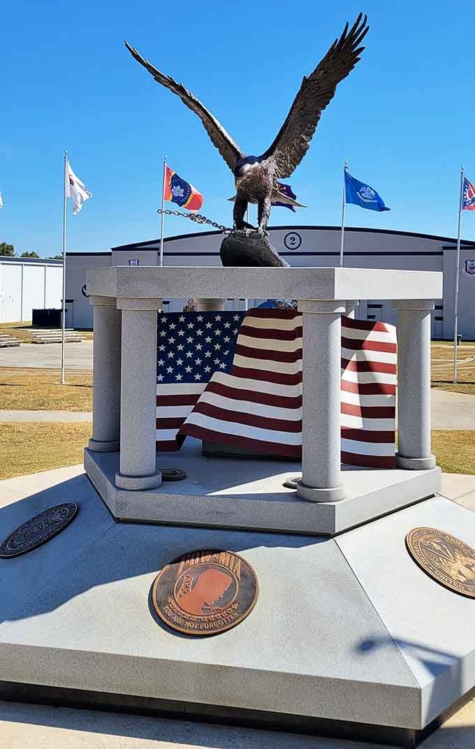 This patriotic memorial stands as a powerful reminder of sacrifice, service, and the price of freedom we enjoy daily.