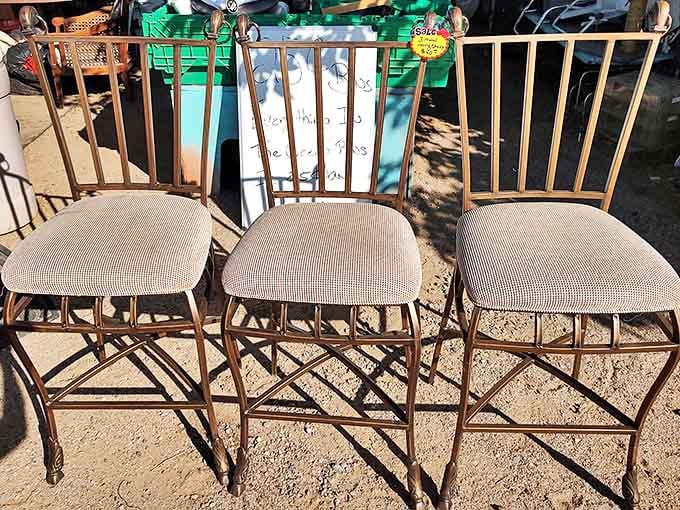 Bar-height seating with vintage appeal. These three amigos would make perfect perches for your kitchen island or home tiki bar.
