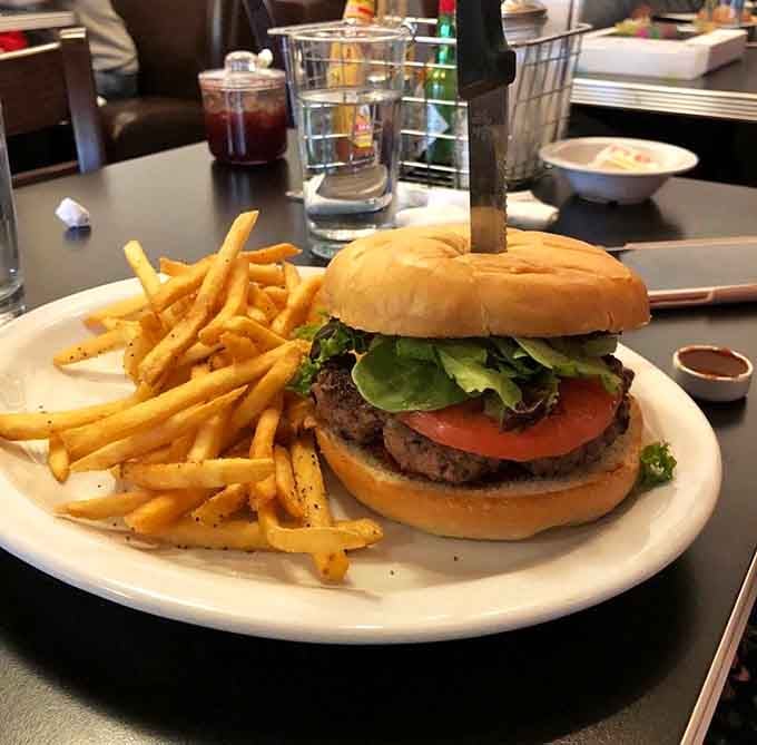 A burger and fries that proves this diner doesn't quit when breakfast ends. Lunch holds its own.