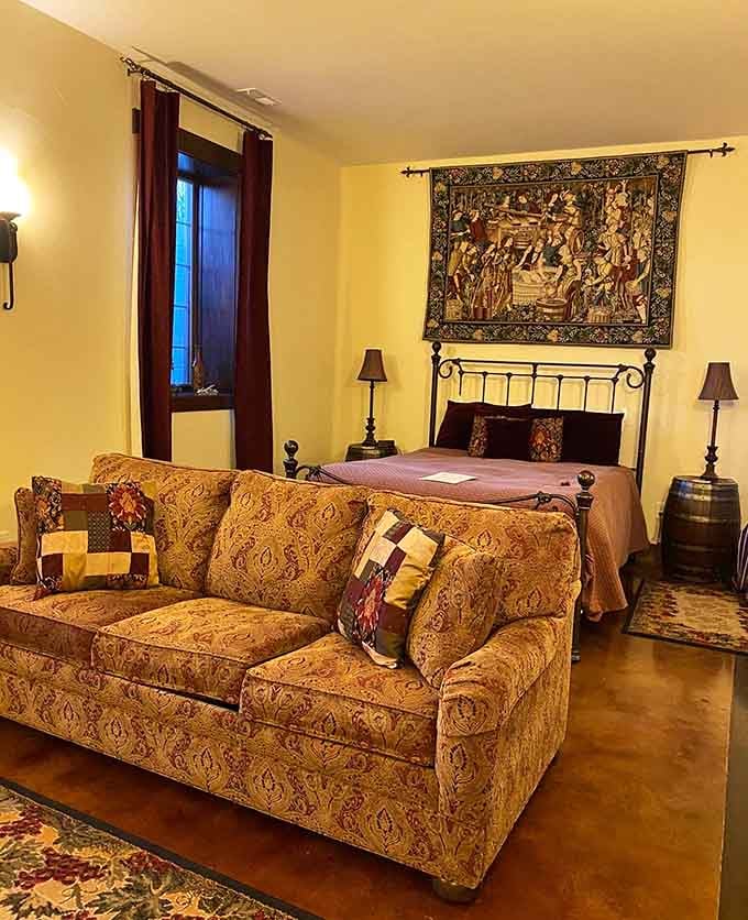 Guest rooms feature tapestries and period details that transport you straight into your favorite historical drama series.