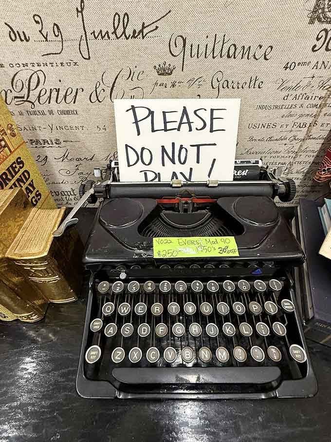 This vintage typewriter with its "Please Do Not Play" sign is basically begging you to imagine writing the great American novel.