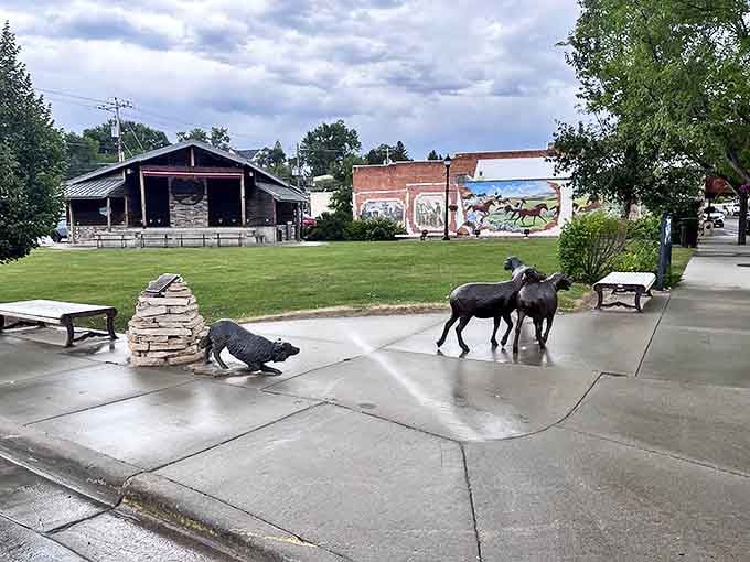 Crazy Woman Square features sculptures celebrating the spirit of the West with genuine artistic talent.