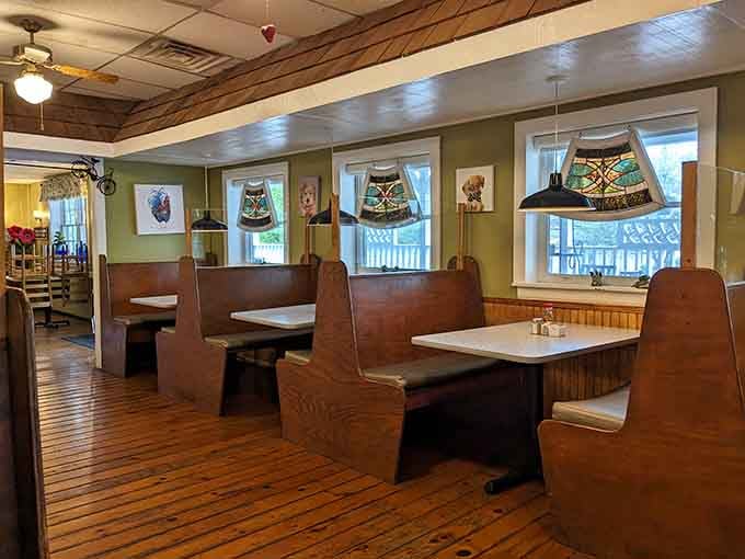 Booth seating with those high backs gives you that cozy diner feeling that makes everything taste even better.