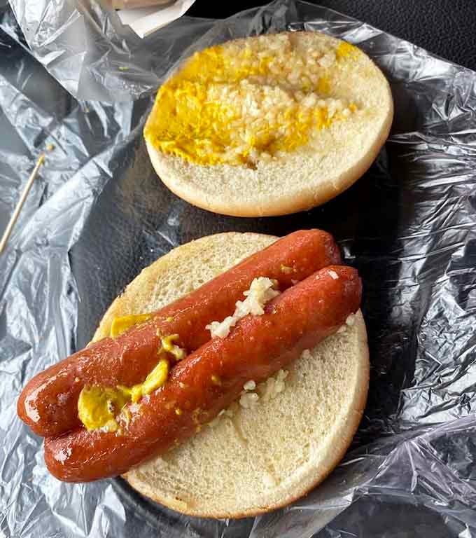 Split and grilled hot dogs on buns, because some traditions exist for very good reasons that taste delicious.