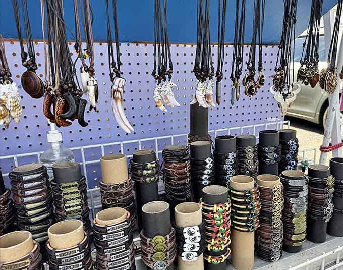 Jewelry displays dangle temptingly, offering accessories that'll make you feel fancy without requiring a second mortgage payment or loan.