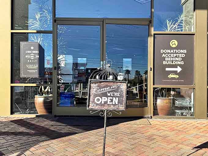 Come on in, we're open! The welcoming entrance promises adventure and the thrill of the hunt for savvy shoppers and curious browsers alike.