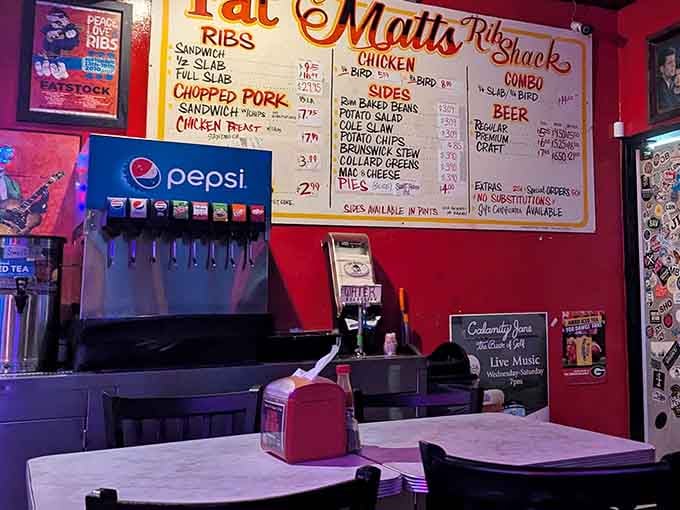 The beverage station stands ready to quench the thirst that only serious barbecue eating can create in a person.
