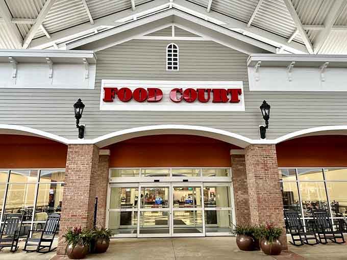 The Food Court beckons weary shoppers with the promise of sustenance and a chance to rest those feet.