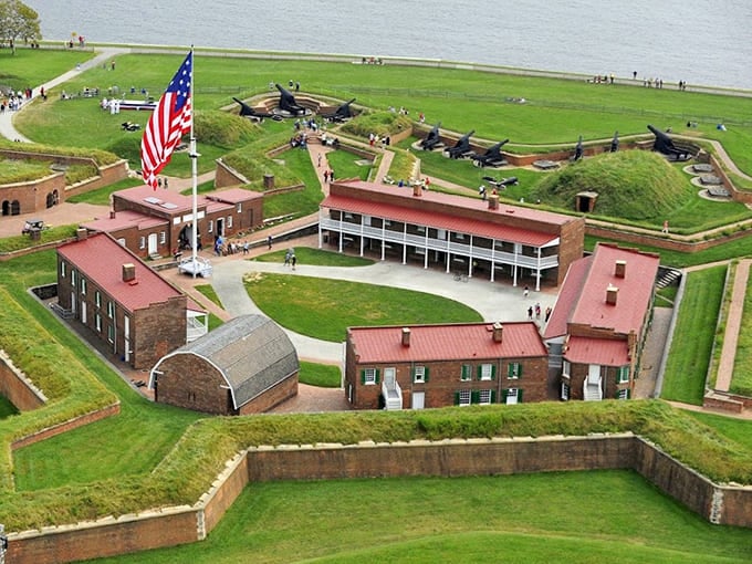 From above, the star fort's geometric perfection becomes clear, a masterpiece of military engineering that photographs like architectural art.