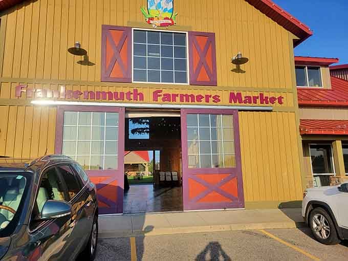 The Farmers Market's bright yellow barn is where local produce meets Bavarian flair every market day.