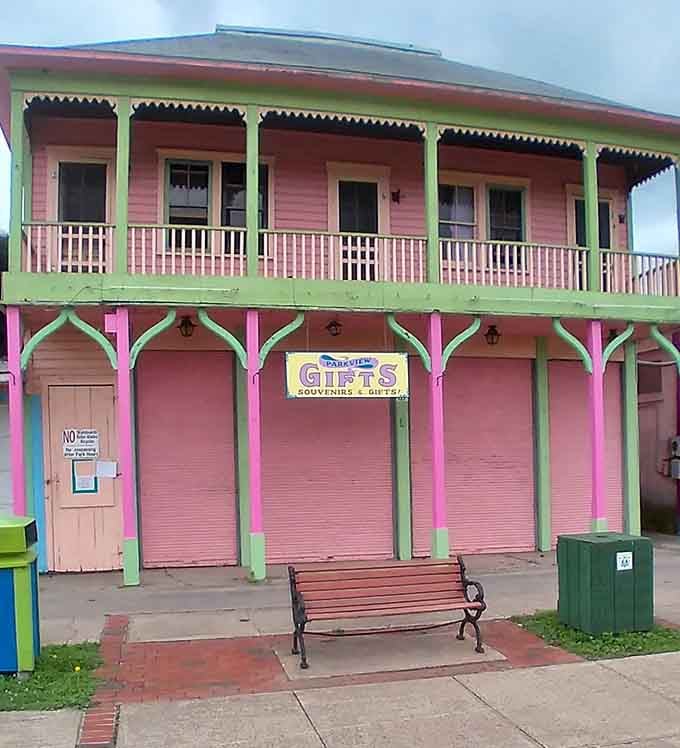 This cotton-candy colored gift shop looks like it was designed by Willy Wonka's more practical cousin who specialized in souvenirs.