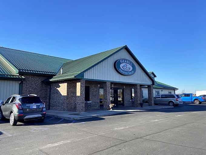 Grabill Country Store's green roof shelters everything from bulk foods to handcrafted furniture under one welcoming, well-stocked space.