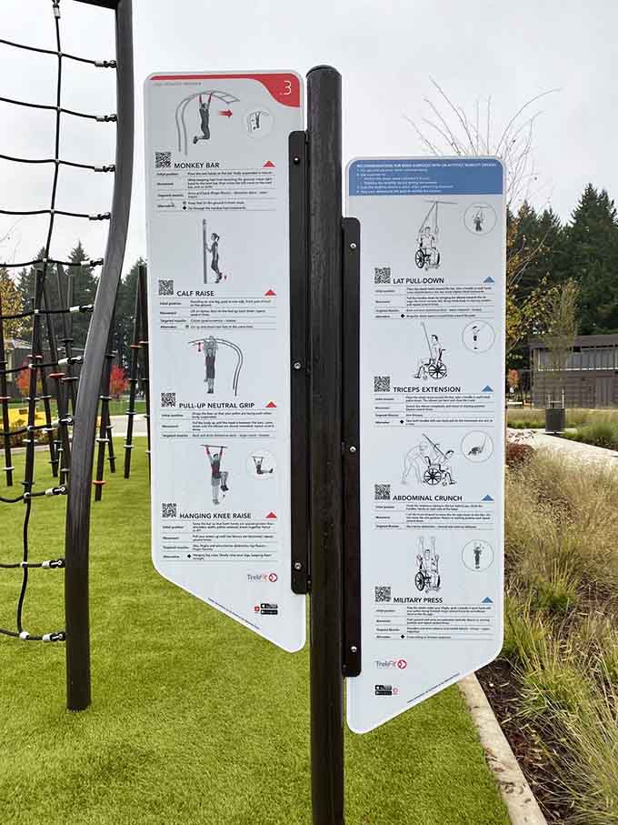 Fitness circuit instructions guide you through proper form, because even outdoor workouts deserve a little professional coaching.