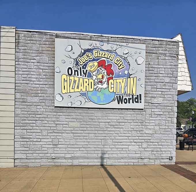 The exterior mural proudly declares this the only Gizzard City in the world, which seems like a safe bet.