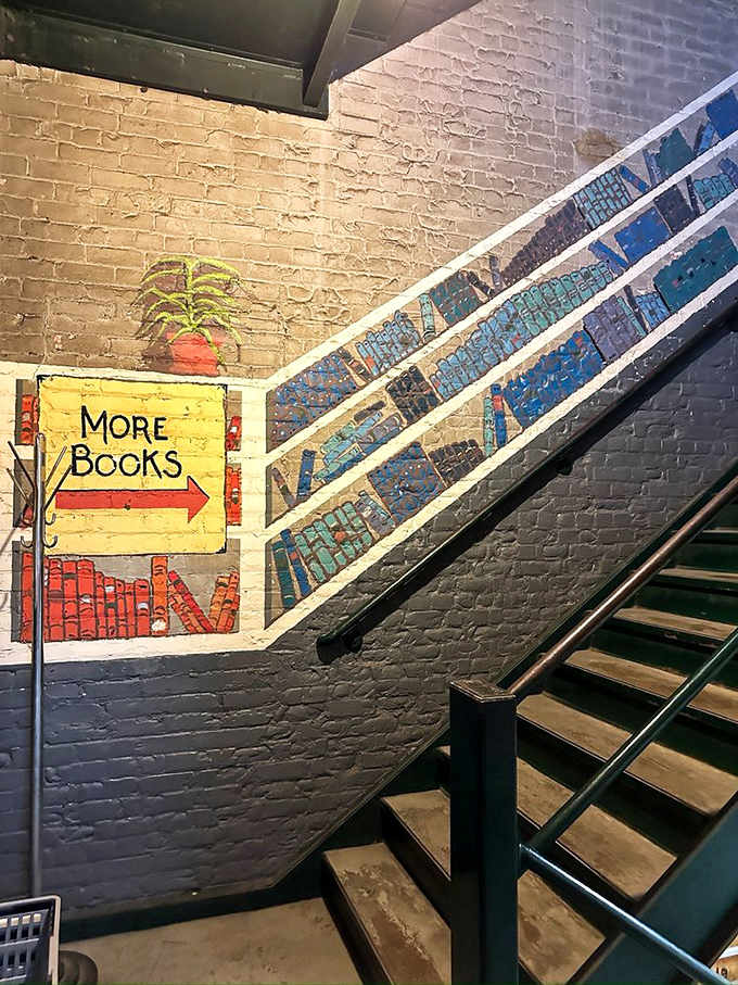This cheerful mural points the way upward, because when it comes to books, there's always room for more discoveries.
