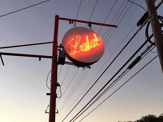 Lala's neon sign glowing like Rudolph's nose guiding you to cold drinks and good times.