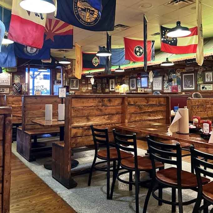 Wooden booths offer front-row seats to the greatest dinner theater show you'll ever witness while eating.