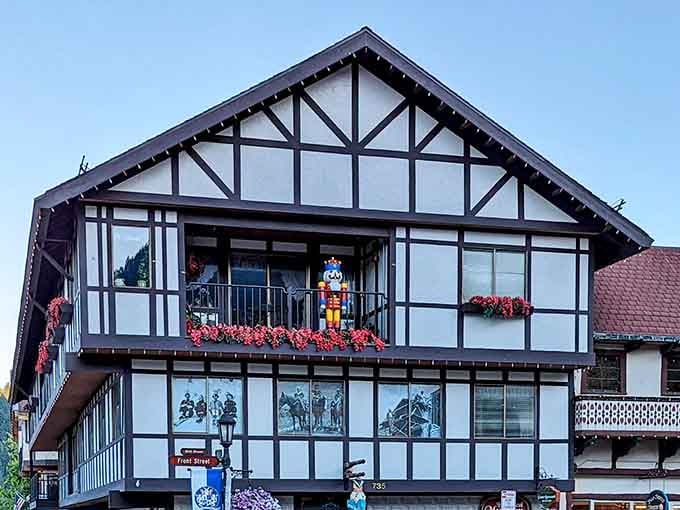 Traditional timber framing houses this quirky collection, blending perfectly into Leavenworth's commitment to alpine architectural authenticity and charm.