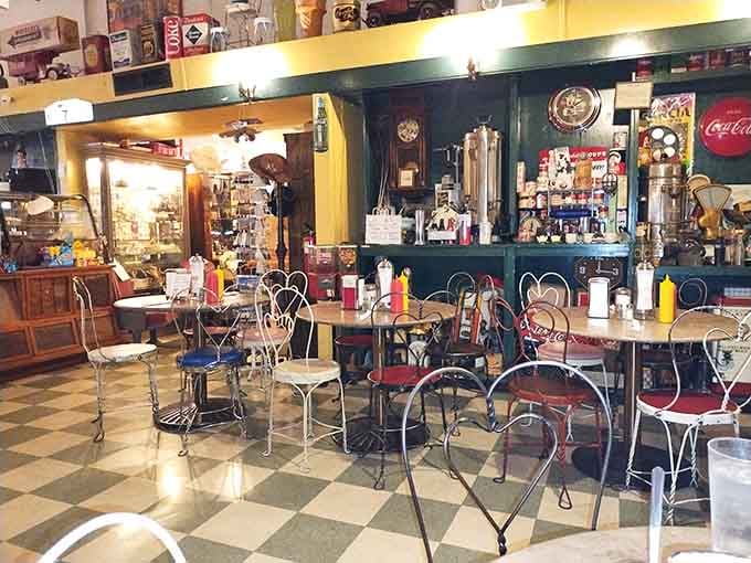 Vintage ice cream parlor chairs and tables create the perfect spot for lingering over dessert and good conversation.