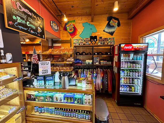 Local merchandise and a vintage Coca-Cola cooler give this spot that authentic mountain town charm you can't manufacture or fake.