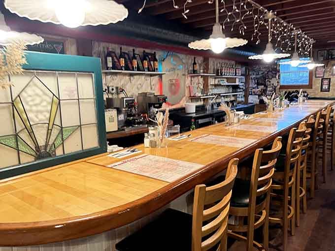 Counter seating for those who prefer watching the breakfast magic happen while enjoying their own delicious creations.