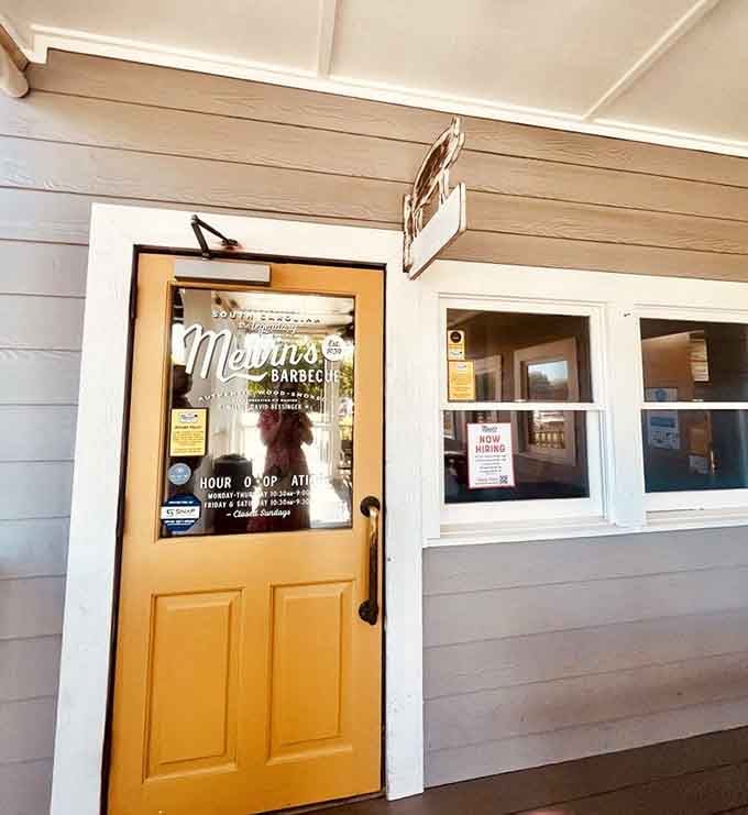 That cheerful yellow door practically begs you to come inside and discover what all the delicious fuss is about today.