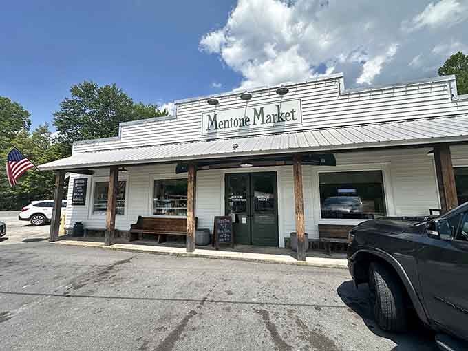 The Market's classic storefront and front porch seating area define what "local gathering spot" actually means.