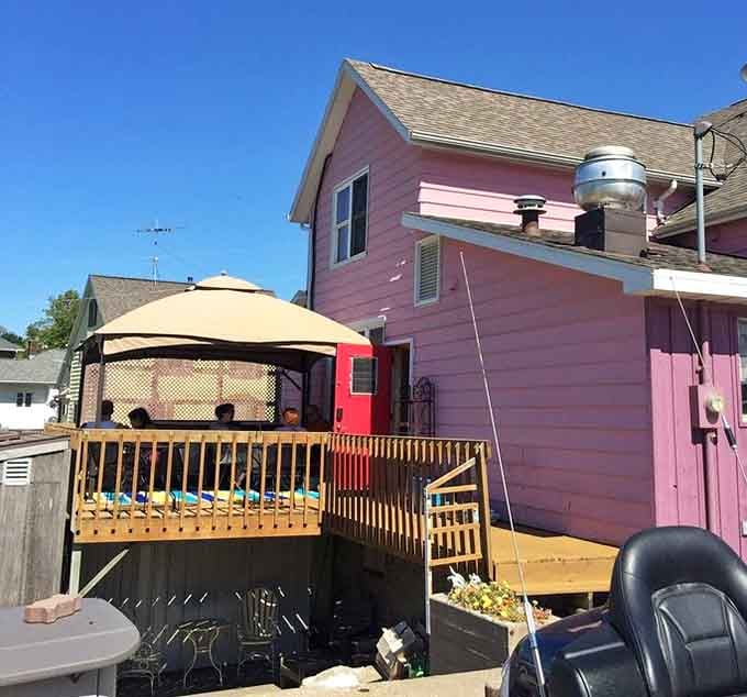 Even the outdoor patio gets the pink treatment, offering al fresco dining when Wisconsin weather decides to cooperate beautifully.